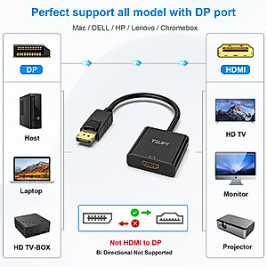 TSUPY 𝐃𝐢𝐬𝐩𝐥𝐚𝐲𝐏𝐨𝐫𝐭 to HDMI Adapter Converter 4K UHD, DP (Source) to HDMI (Monitor) Cable Gold Plated Converter Displaylink Cord Compatible for PC, Projector, HDTV and More Display Devices
