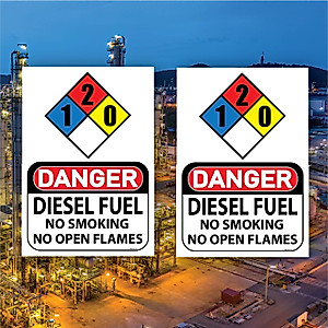 (2 pack) DANGER Diesel Fuel No Smoking No Open Flames Sign (Self Adhesive Vinyl, 7" x 10")