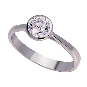 DoubleAccent Womens Sterling Silver Round CZ Bezel Solitaire Engagement Ring 7.5MM (Size 5 to 9), 6