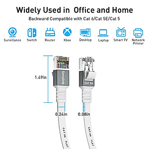 Cat 6a Ethernet Cable 50 Ft,Durable Flat Internet Network LAN Cable with 1.5Ft Short Patch Cord, Slim High Speed Gigabit Computer Wire with RJ45 Connectors, Faster Than Cat6/Cat5e/Cat5 Cable - White