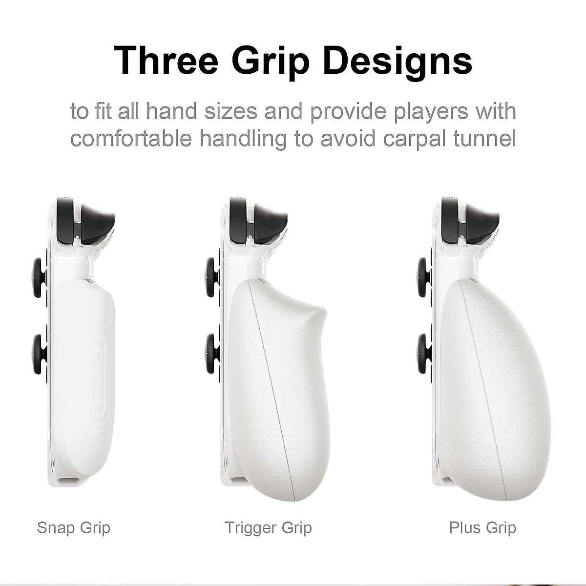 Skull & Co. GripCase OLED Bundle: A Dockable Transparent Protective Case with Replaceable Grips [to fit All Hands Sizes] for Nintendo Switch OLED Model- OLED White