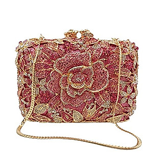DEBIMY Elegant Flower Evening Clutch Bag Wedding Party Rhinestone Evening Bags for Women Cocktail Party Handbag Purse Pink