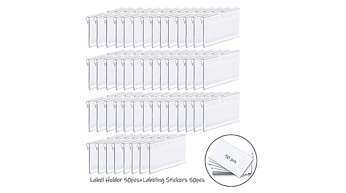 Clip On Basket Bin Labels for Storage & Shelves (50 Pack)