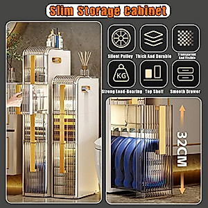 Narrow Slim Rolling Storage Cart and Organizer, 7.2 inches Kitchen Storage Cabinet Beside Fridge Small Plastic Rolling Shelf with Drawers for Bathroom,2 Tier