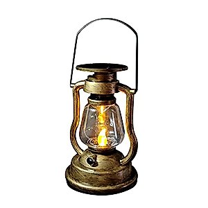 Vintage Lantern Flame Light Classic Retro Flickering Flame Indoor Decorative Hangings, Christmas 300mAh Rechargeable Solar Powered Antique Copper Outdoor Camping Lanterns for Home Garden Hiking