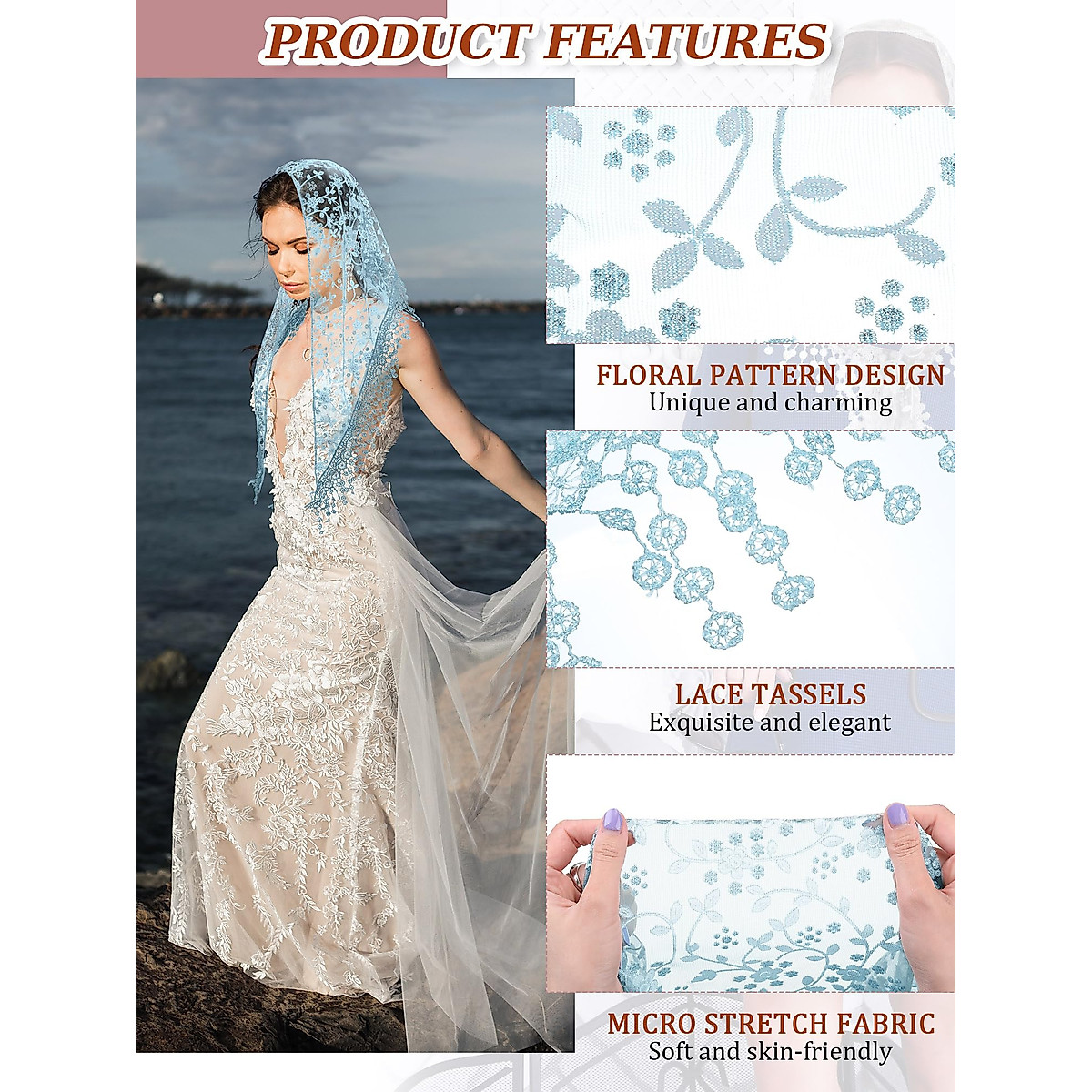 Zhanmai 12 Pcs Veils for Church Catholic Mass Veils for Women Catholic Lace Triangle Lace Mantilla Floral Tulle Scarf Covering (Vibrant Color)