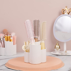 Yesesion Plastic Makeup Brush Holder for Desk, Round Cosmetics Brushes Organizer with 4 Compartment, Storage Cup for Lipsticks, Hair Accessories, Beauty Tool in Vanity, Bathroom, Dresser ( White )
