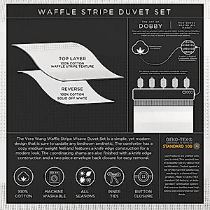 Vera Wang - King Duvet Cover Set, Luxury Cotton Bedding with Matching Shams, All Season Home Decor (Waffle Stripe White, King)