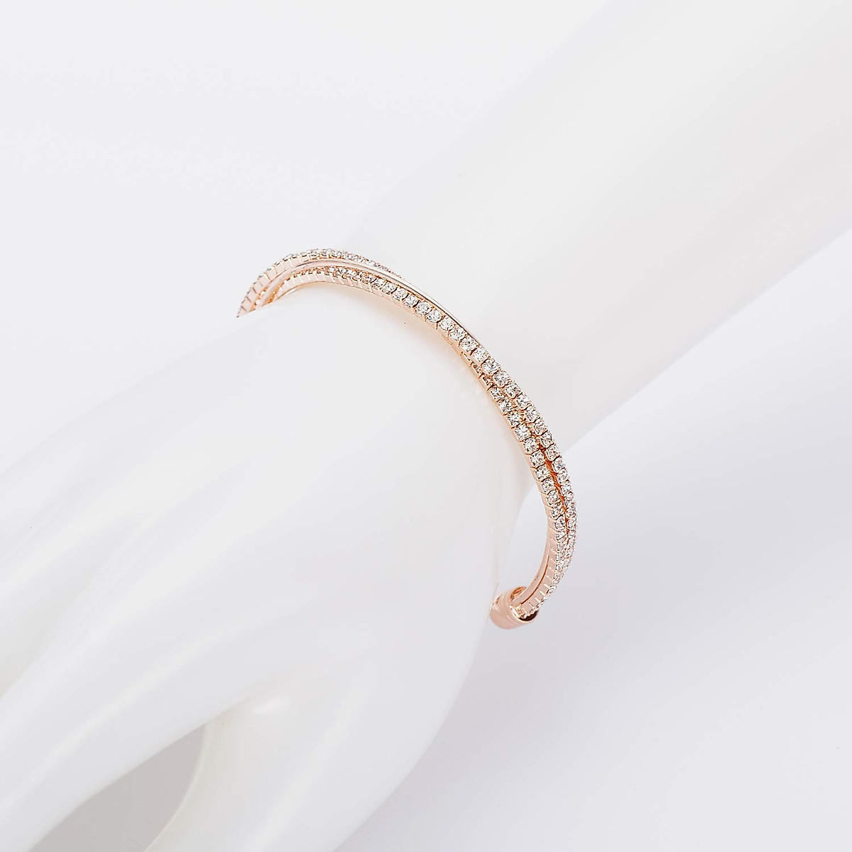 Rose Gold Bridesmaid Bracelets for Women Rhinestone Clear Crystal Dainty Bracelet Bangle Rose Gold Plated Sparkly Cute Bridesmaid Wedding Gifts Jewelry Birthday Party (rose gold)