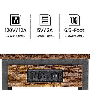 TUTOTAK End Table with Charging Station, Side Table with Storage, Flip Top Bedside Table with USB Ports and Outlets, Nightstand for Small Spaces, Sofa Table TB01BB051