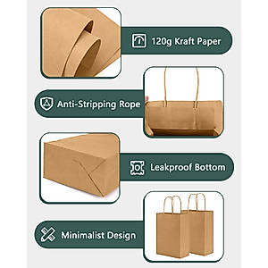 Colemoly Paper Gift Bags 180pcs 5.25x3.25x8 Inch Kraft Paper Bags with Handles Small Brown Recyclable for Small Business, Retail, Grocery, Cafes, Bakeries, and Cosmetics Stores