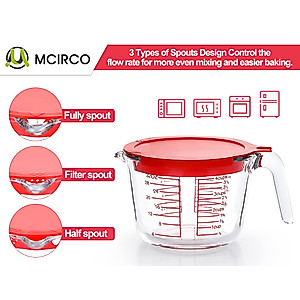 M MCIRCO 6 Pcs Glass Measuring Cups with Lids Set, 1-Cup, 2-Cup, 4-Cup Measuring Jugs with Handle, Nesting Liquid Measuring Cups for Kitchen