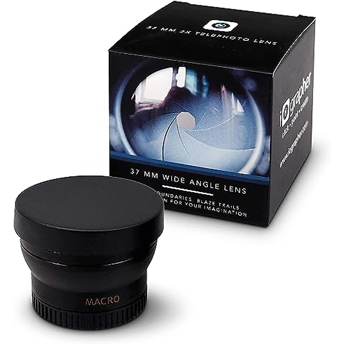 iOgrapher 37mm Wide Angle Lens for iPhone and Smartphones - Clip On Macro Lens and Wide Phone Lens - Macro Lens for iPhone and Other Smartphones - Camera Lens for Phone - Comes with Leather Case Bag