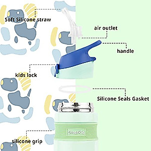 16oz Kids Insulated Water Bottle with Straw,Thermos Stainless Steel Vacuum Travel Cup for Toddlers,Appropriate for Kids Older 4 years(Green)