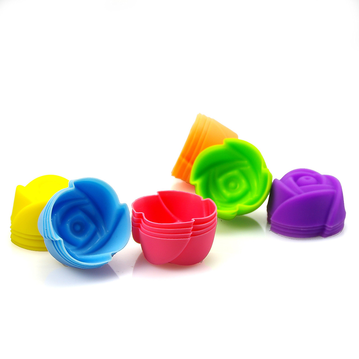 Mirenlife Reusable and Non-stick 2 Inch Mini Size Silicone Baking Cups/Muffin Cups/Mini Cupcake Liners/Mini Chocolate Holders/Truffle Cups -24 Pack-6 Vibrant Colors (Rose)