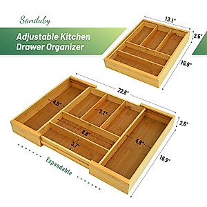 Sanduby Kitchen Drawer Organizer, Expandable Silverware Organizer and Silverware Tray for Drawer, Large Bamboo Drawer Organizer Kitchen Utensil Organizer, 13"-23" Wide Cutlery Organizer in Drawer