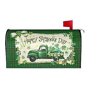 St Patrick's Day Mailbox Covers Green Truck Mailbox Covers Magnetic Standard Size 21x18 Inch Green Clover Letter Box Cover Wrap Decoration for Outside