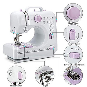 Mini Sewing Machine by Kalatic (Including Extension Table and Sewing Supplies Set) - Small Electric Overlock Sewing Machines with 2 Speed 12 Built-in Stitch Patterns KT-005-A16