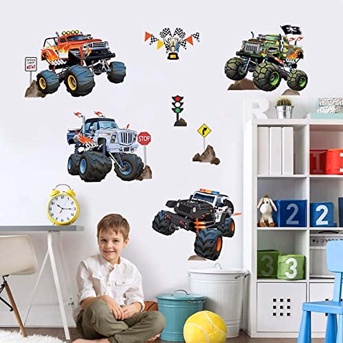 wondever Racing Car Wall Stickers Truck Vehicles Peel and Stick Wall Art Decals for Boys Room Kids Bedroom Playroom