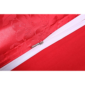 Satin Duvet Cover Queen Size, Floral Jacquard Satin Duvet Cover Set 3 Piece Luxury Silk Like Bedding Comforter Cover Set 90"x90", 2 Piece Pillowcase with Zipper Closure & Corner Ties (04,Queen)