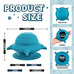 2 Pieces Puppy Feeder Pet Milk Bowl 4 Teats Puppy Bottles for Multiple Puppies Nursing Silicone Pet Feeder for Puppies Kittens Dog Nursing Supplies, 240 ML, Blue