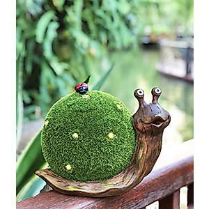 TIBLEN Solar Powered Snail with Fiber Grass and Ladybug Outdoor LED Garden Light Decor, 10.5 x 8.5 Inch