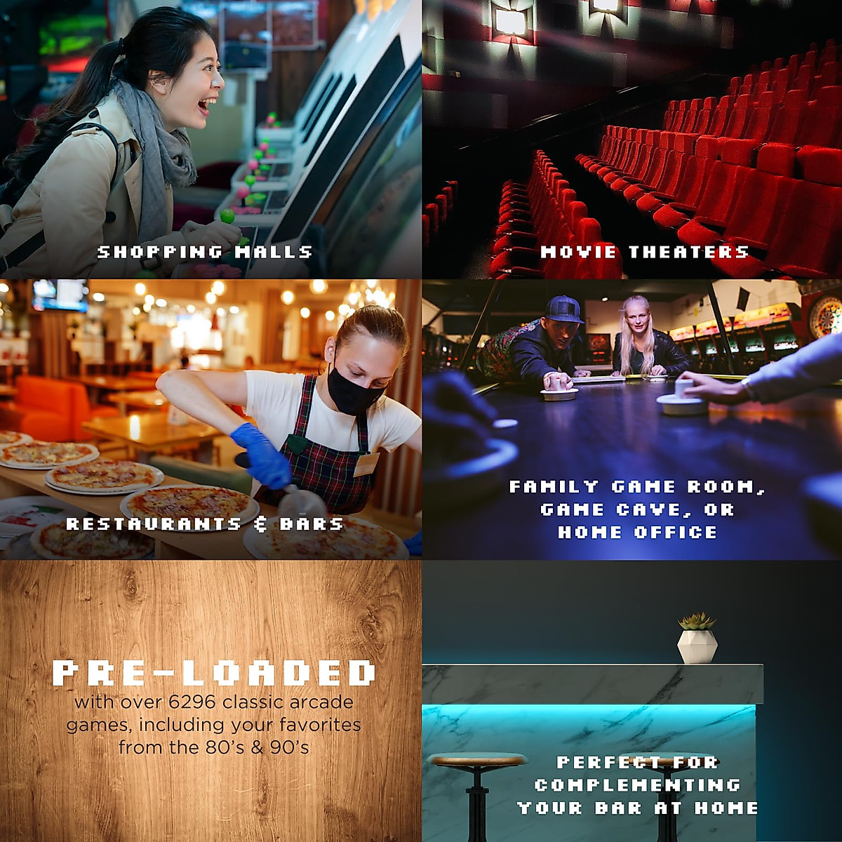 Creative Arcades Full-Size Commercial Grade Cabinet Arcade Machines | Stools Included | Slim Woodgrain Edition | 32" Screen (6296 Games (4-Player), Light Pine Man Cave)