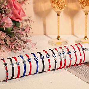 16 Pieces Evil Eye Bracelets Adjustable Braided Lucky Bracelet Ojo Bracelet Black Red Cord Bead Bracelet Hand Kabbalah Protection Amulet Gifts for Christmas Women Men (Classic Style)