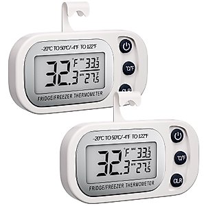 FAHZON Digital Frigerator Thermometer 2 Pack, Waterproof Fridge and Freezer Thermometer, Thermometer Refrigerator with Large LCD Screen, Stand and Magnetic Back, for Room,Kitchen, White