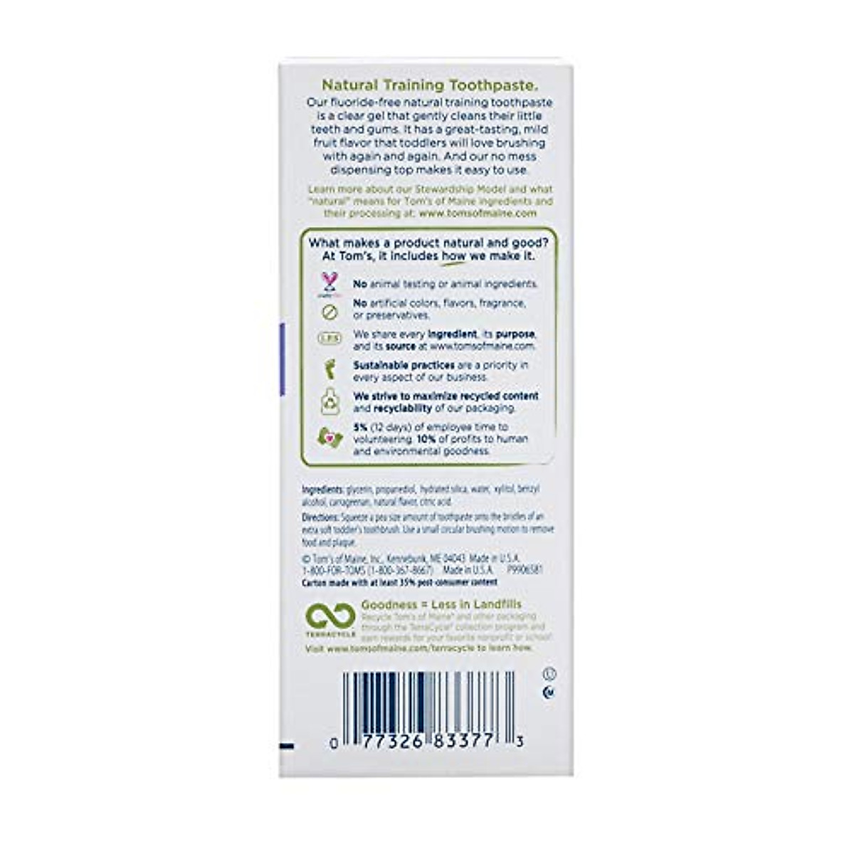 Tom's of Maine Fluoride-Free Toddler Training Toothpaste, Mild Fruit, 1.75 oz.