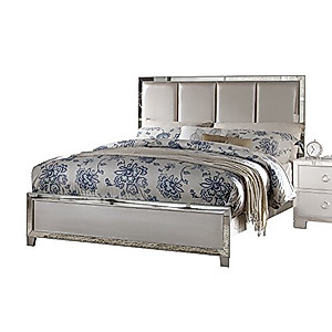 ACME Voeville II Queen Bed (Padded HB) - - Platinum PU & Platinum