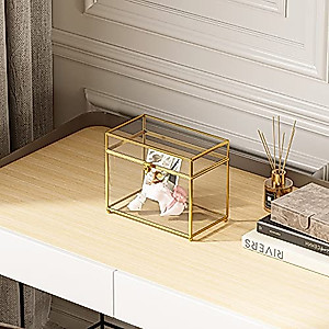 Smart Wyche Large Glass Box Wedding Card Box with Lock for Cosmetic Jewelry Sculpture DIY Mini Garden, Sturdy, 10 L x 5.71 W x 7.88 H" - Gold
