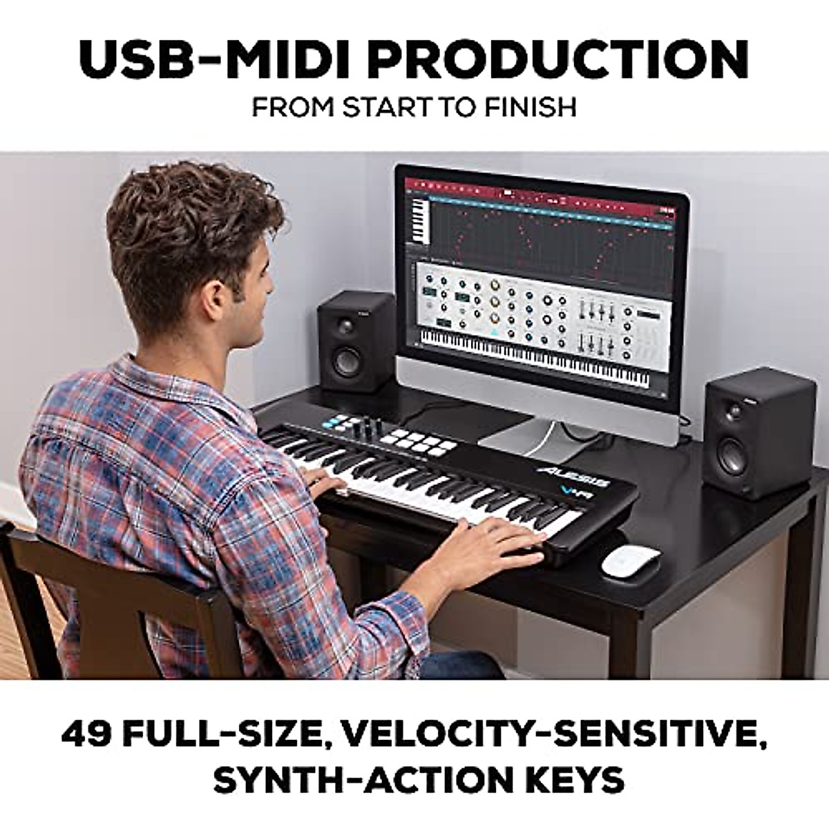 Alesis V49 MKII – USB MIDI Keyboard Controller with 49 Velocity Sensitive Keys, 8 Full Level Pads, Arpeggiator, Pitch/Mod Wheel, Note Repeat and Software Suite