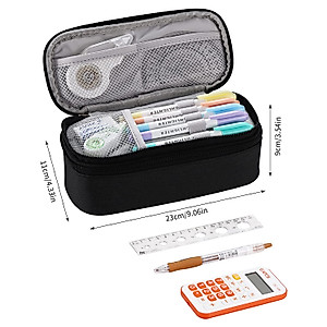 Dugio Big Pencil Case Large Capacity Pencil Bag with Zipper Pencil Pouch for Boys Girls Kids Adults Stationery Pencil Pen Case Organizer for School Office Black