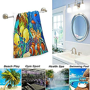 Naanle 2 Pcs Beautiful Underwater Ocean Coral Reef Fishes Soft Fluffy Guest Decor Hand Towels, Multipurpose for Bathroom, Hotel, Gym and Spa (14" x 28")