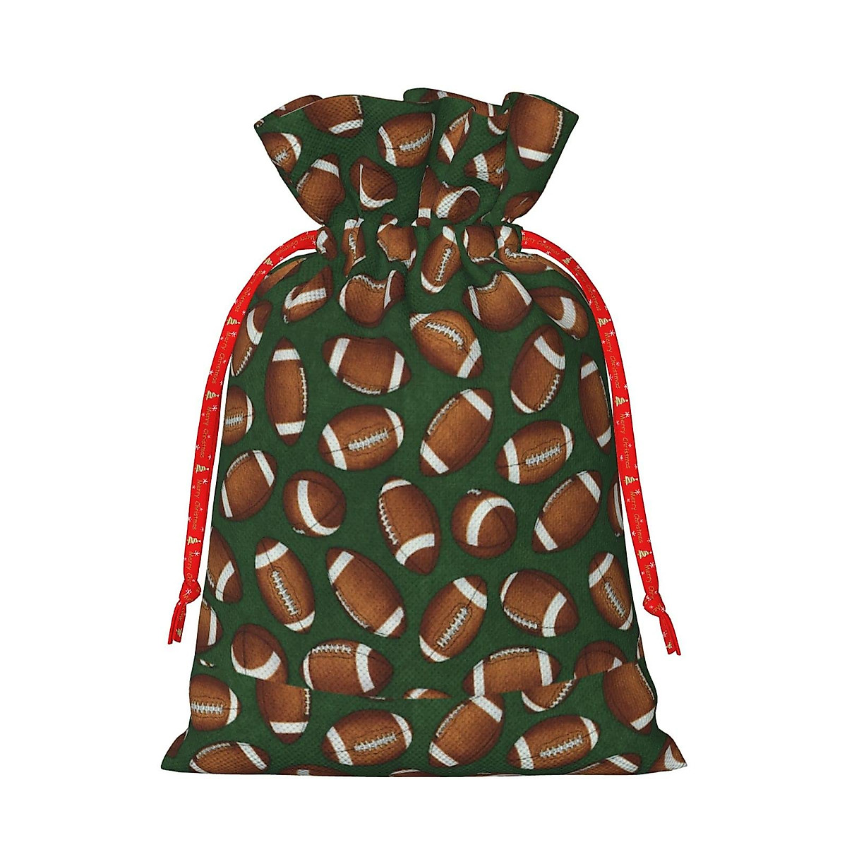 WURTON Gift Bag With Drawstring, Football Green Canvas Gift Bags, Present Wrap Bags For Christmas, 6.9 X 4.7 In