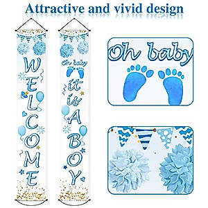 Baby Shower Decorations Welcome It is a Boy Banner Backdrop Background Door Hanging Porch Sign for Baby Shower Party Supplies, 71 x 12 Inch