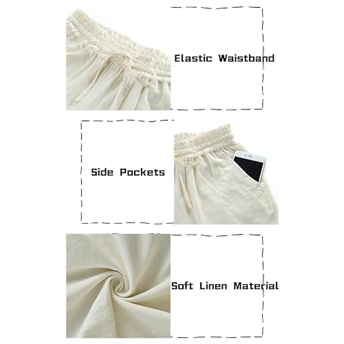 LNX Womens Wide Leg Linen Pants High Waisted Drawstring Flowy Casual Crop Trousers with Pockets Gray