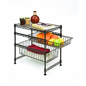 Seville Classics Stackable 3-Tier Sliding Double Basket Cabinet Organizer with Bonus Liners, 11.5" W x 17.5" D x 18.5" H, Satin Bronze