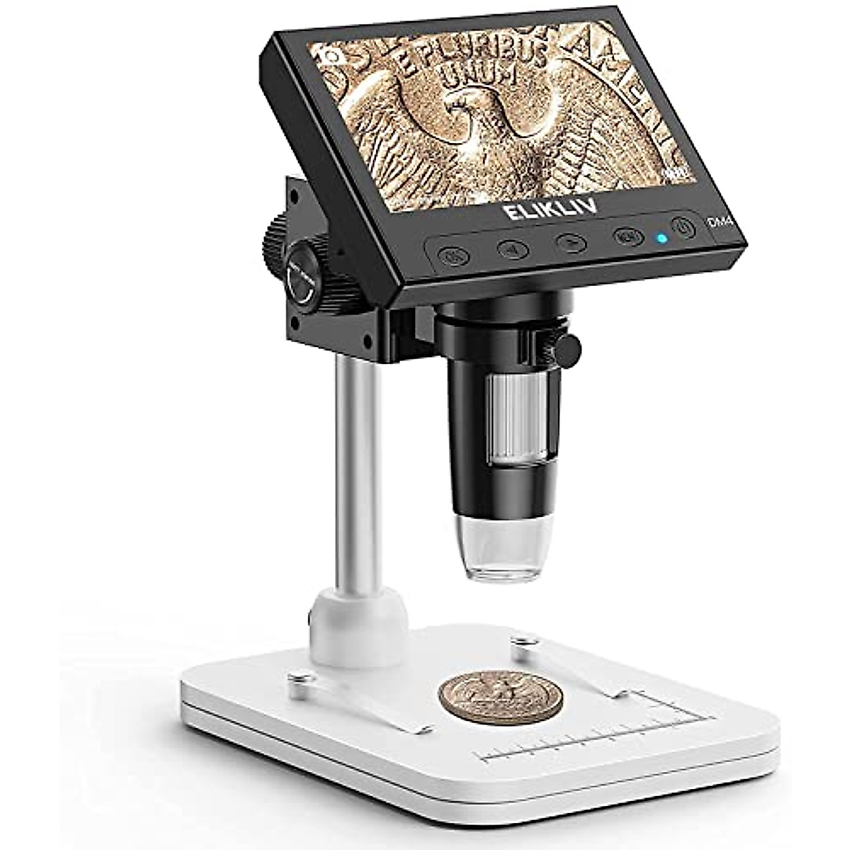 Elikliv EDM4 4.3" Coin Microscope, LCD Digital Microscope 1000x, Coin Magnifier with 8 Adjustable LED Lights, PC View, Windows Compatible