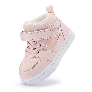 BMCiTYBM Baby High Top Sneakers Boy Girl Walking Shoes Infant First Walker Shoes for 6 9 12 18 24 Months Pink Size 4 Toddler