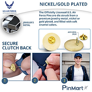 PinMart’s Officially Licensed US Air Force Wing Lapel Pins – USAF Flag, USAF Emblem, & Air Force Insignia Military Pins – Perfect Veterans Day Gifts for Men and Women with Secure Clutch Back