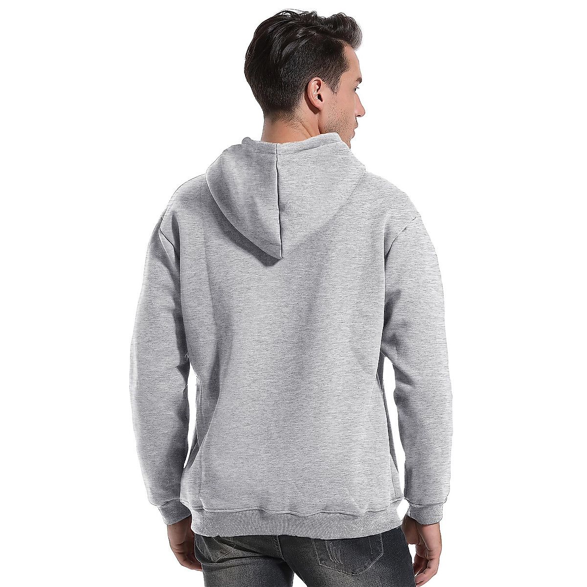 PEHMEA Men's Winter Warm Fleece Hoodie Pullover Long Sleeve Sherpa Lined Hooded Sweatshirt with Pocket(Grey-L)