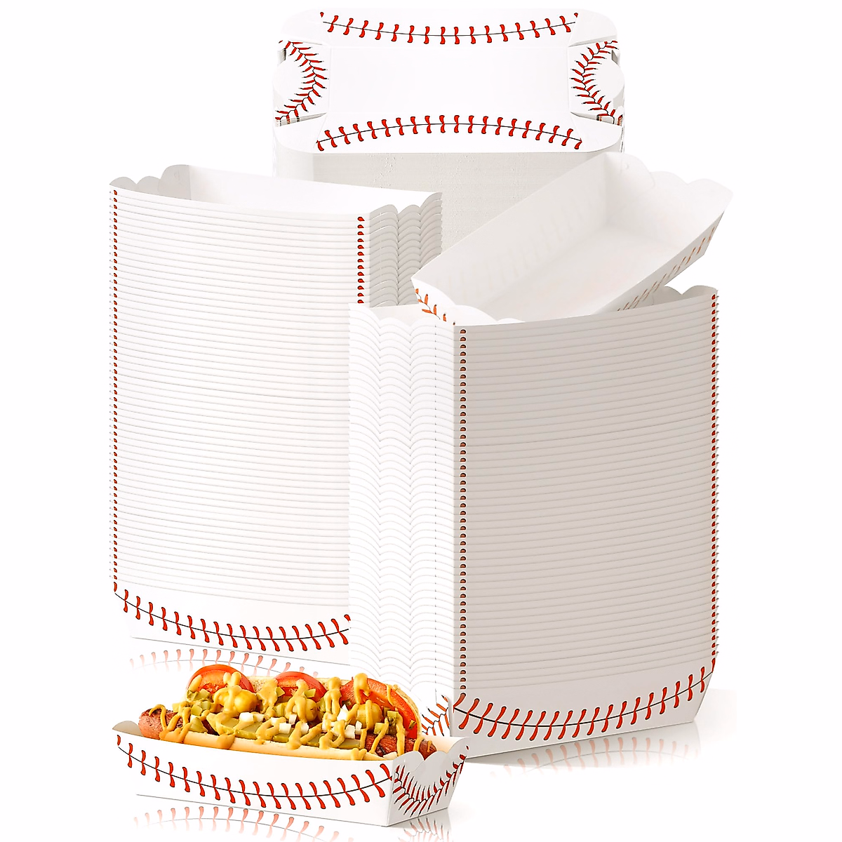 Fulmoon 60 Pcs Baseball Party Supplies 7 inch Baseball Party Paper Food Trays Hot Dog Trays Disposable Paper Serving Food Boats for Concession Carnival Condiment Movie Night Snack