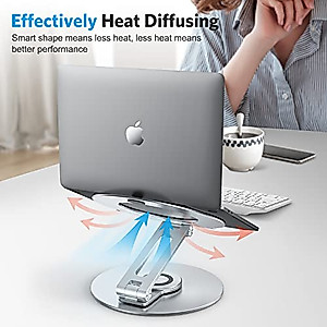 Adjustable Laptop Stand with 360 Rotating Base, OMOTON Ergonomic Laptop Riser for Collaborative Work, Dual Rotary Shaft Fully Foldable for Easy Storage, Fits MacBook / All Laptops up to 16 inches