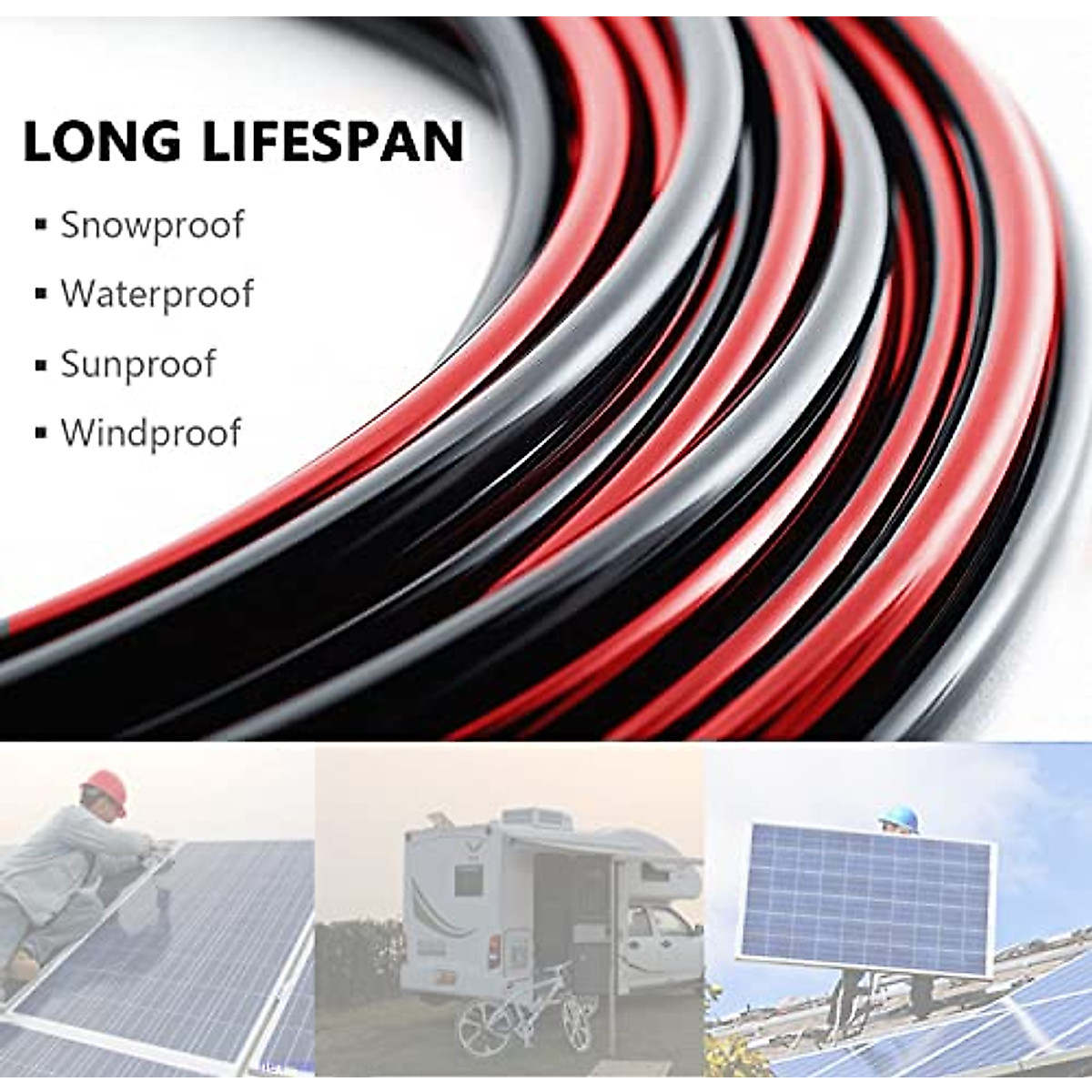 PowMr 16 Feet 10AWG(6mm²) Solar Extension Cable with Female and Male Connector Solar Panel Adaptor Kit Tool(Red & Black)