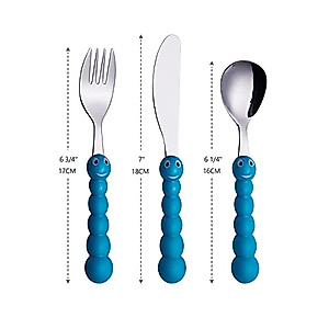 ANNOVA Kids Silverware 6 Pcs Set Children's Flatware - Stainless Steel Cutlery - 3 x Safe Forks, 3 x Dinner Spoons - Safe Toddler Utensils Without Knives for Lunch Box BPA Free (Caterpillar x 6 PCS)