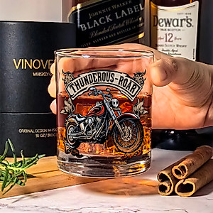 Vinoveltty Motorcycle Whiskey Glass, Motorbike Gifts Whisky Gifts for Men Dad, Fathers Gifts Christmas Birthday Gift for Biker Dad Brother, Whiskey Tumbler(300 ML)