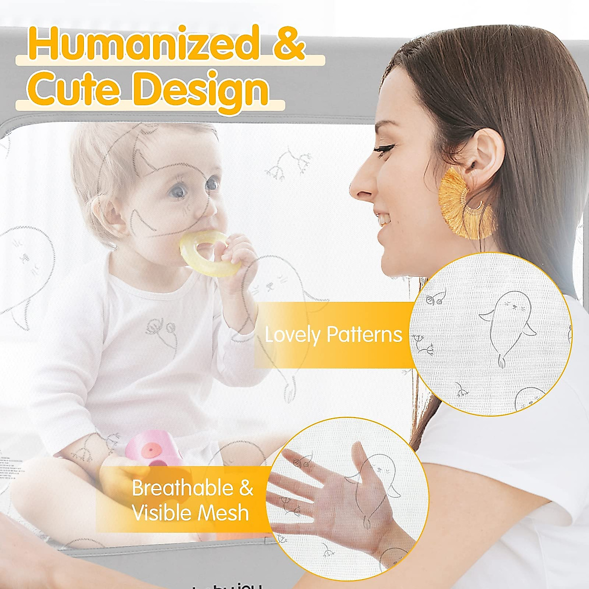 INFANS Bed Rail for Toddlers, Height Adjustable Foldable Safety Baby Crib Rail, Double Safety Lock, Full Size Queen & King Mattress, Breathable Mesh, Guard Side Rails for Kids Twin (79-Inch)