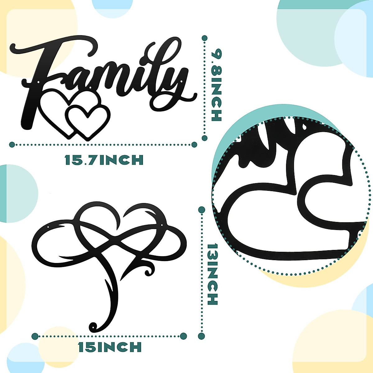 Moxweyeni 2 Pieces Metal Heart Wall Decor Black Love Sign Wall Art Geometric Wall Decor Cutout Metal Family Wall Signs for Home Garden Office Indoor Outdoor Decorations